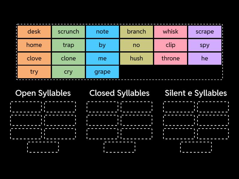 Closed, Open & Silent e Syllable Balloon Pop - Group sort