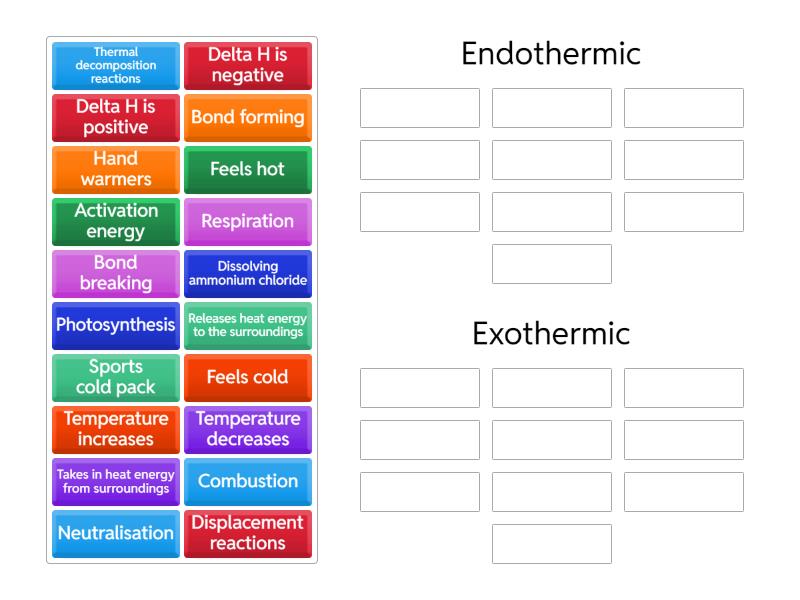 Y11 Endothermic or exothermic - Group sort