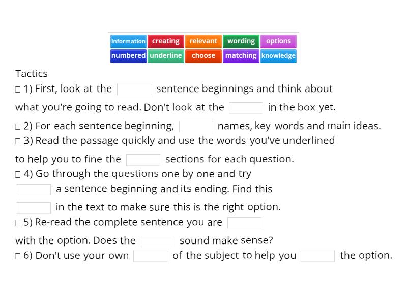 MATCHING SENTENCE ENDINGS (READING) - Complete the sentence