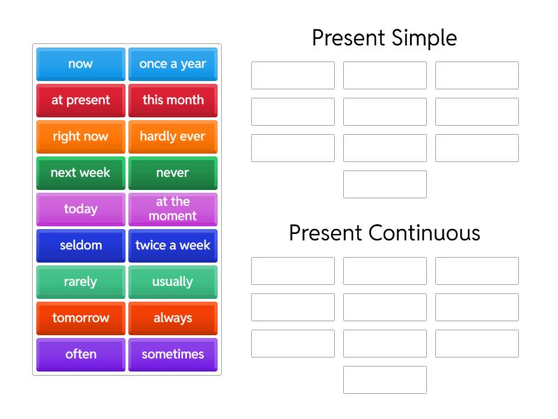 present simple vs present continuous adverbs - Group sort