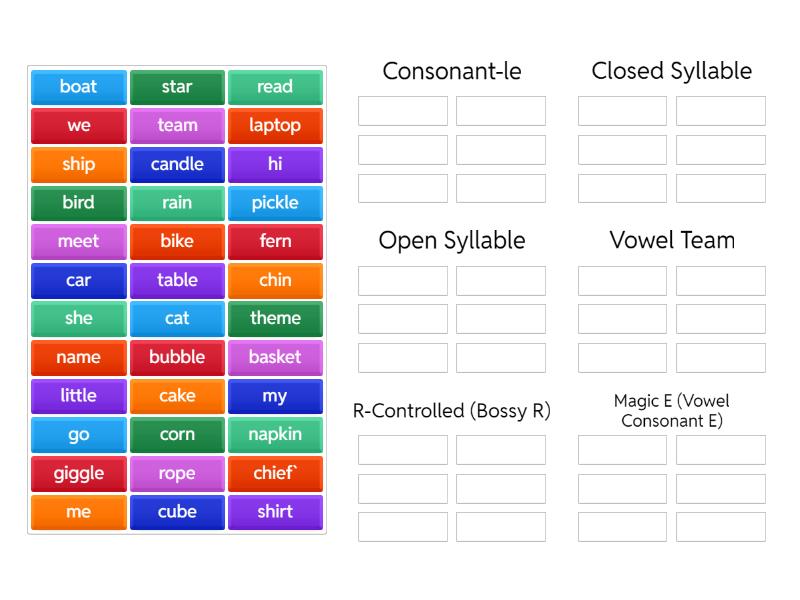 Syllable Type Word Sort - Group sort
