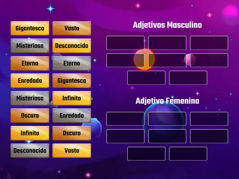 Clasificamos cada adjetivo por su género. - Group sort