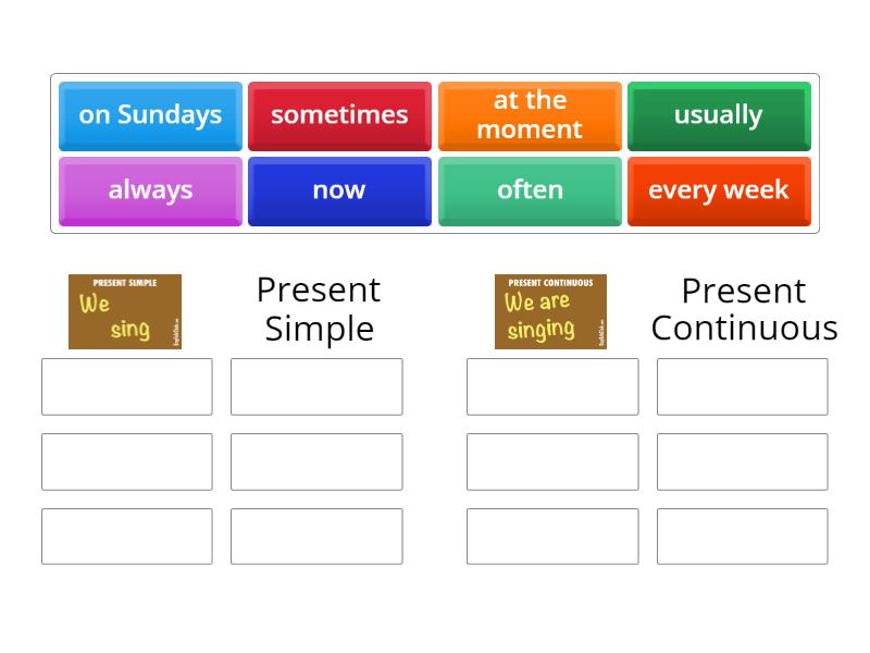 Present Simple vs Present Continuous adverbs of time - Group sort