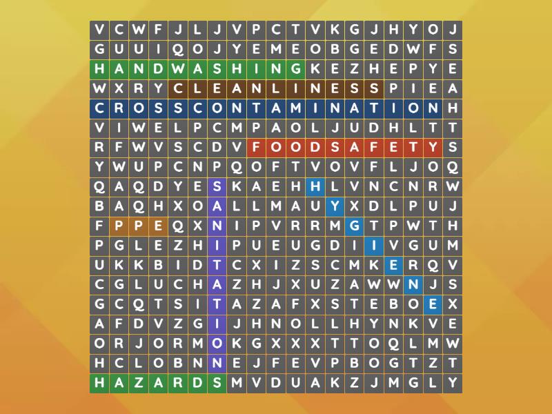 Apply Food Safety and Sanitation - Wordsearch