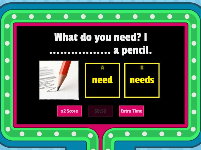 Need/needs - want/wants - Gameshow quiz