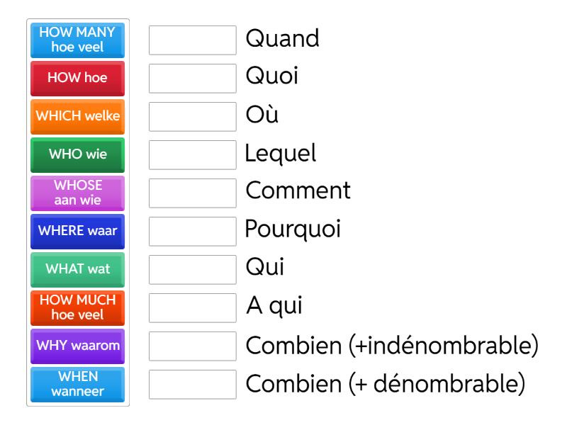 Les pronoms interrogatifs - Match up