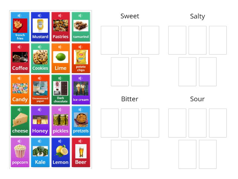 Food flavors: sweet/sour/salty/bitter - Group sort