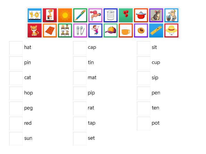 Grade 1 - English Phonic Reading Game - CVC WORDS - Match up