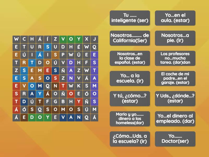 Irregular Verbs Ir / Dar/ Ser /Estar - Wordsearch