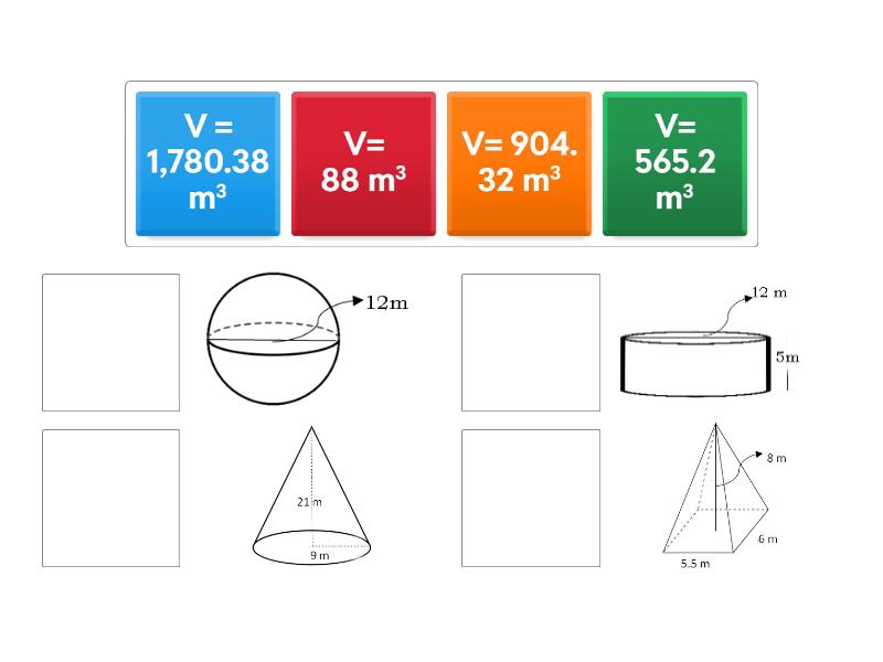 Finding the Volume of Cylinders, Pyramids, Cones, and Spheres - Match up