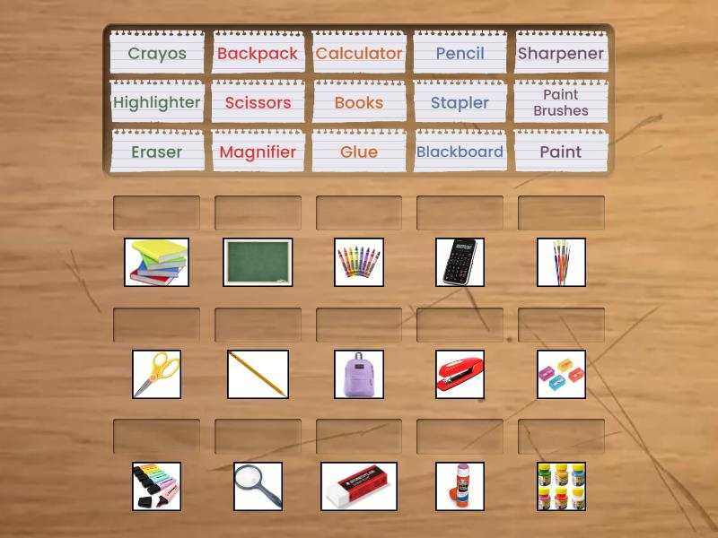 Vocabulário Objetos da Escola - Match up