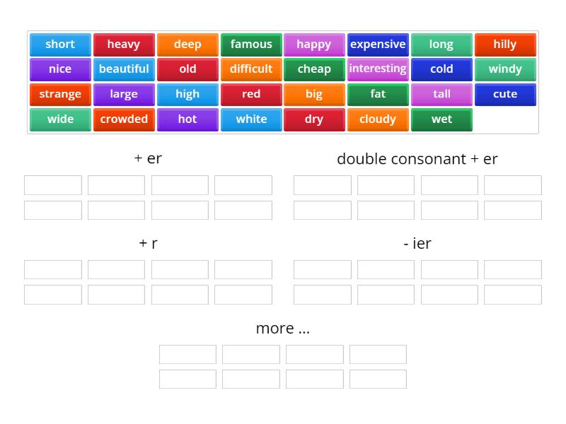 Comparatives - sorting into groups - Group sort