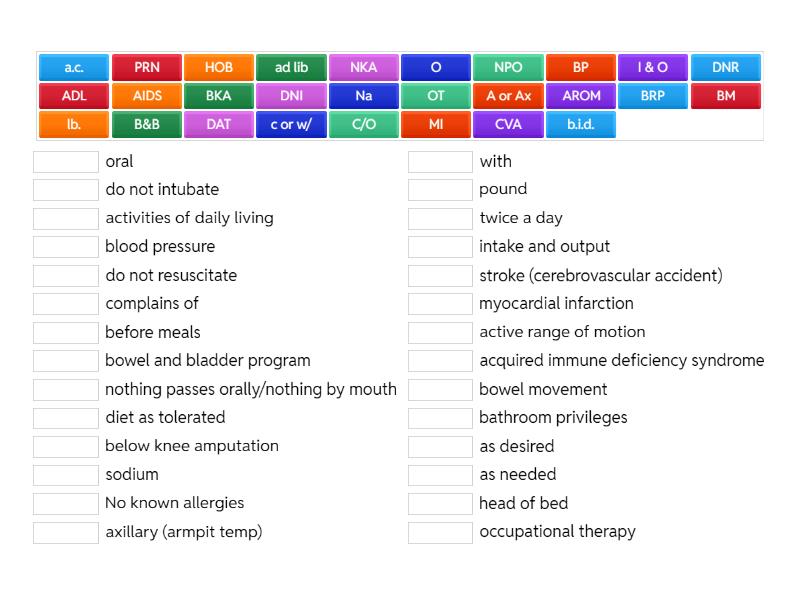 Abbreviations - Match up