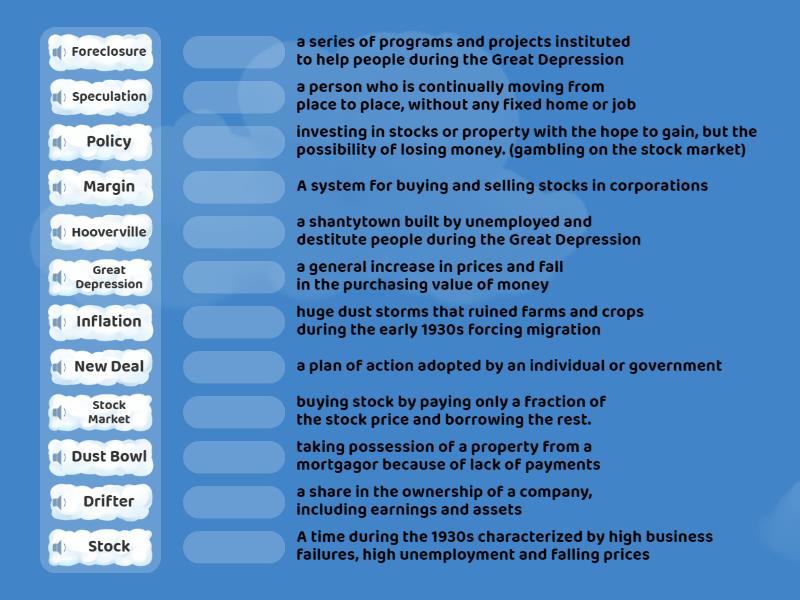 The Great Depression Vocabulary - Match up