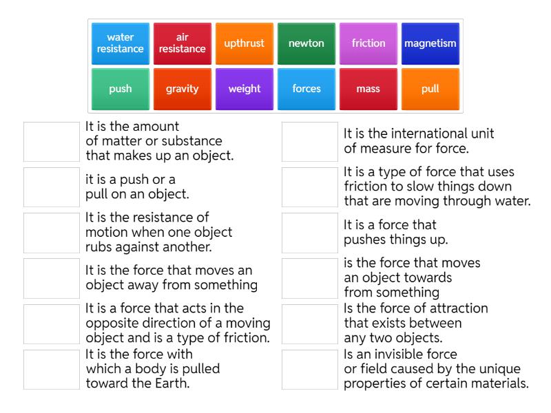 Forces vocabulary - Match up