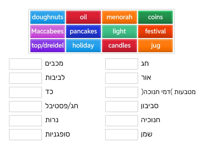 Hanukkah Vocabulary - Match up