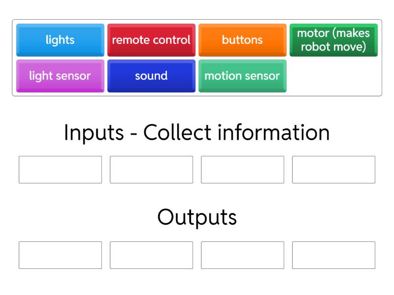 Input and Outputs to a robot - Group sort