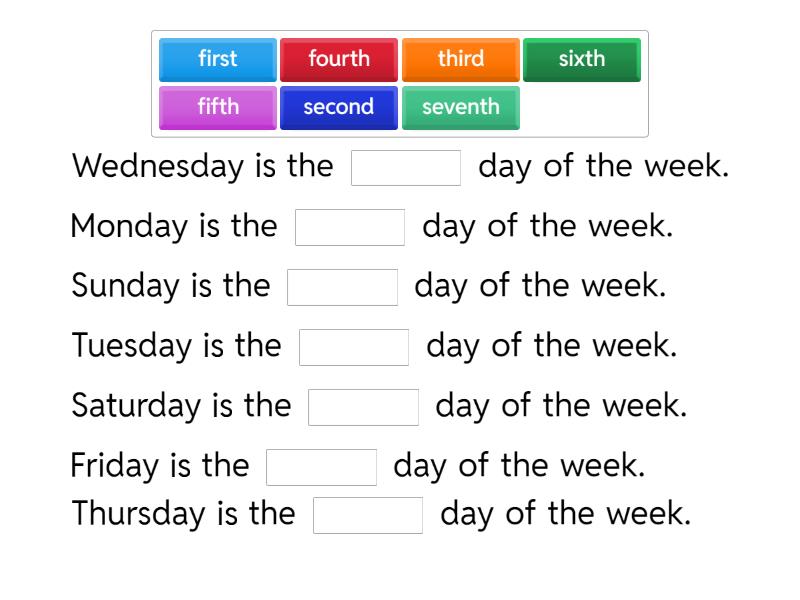 SB unit 9 ordinal numbers_days of the week - Complete the sentence