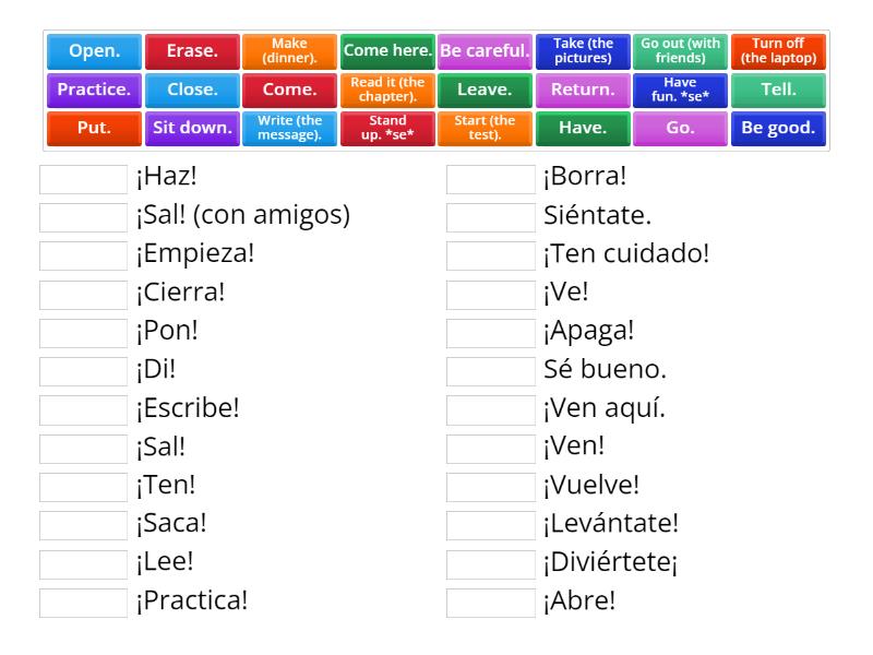 + Affirmative Tú Commands - Match up