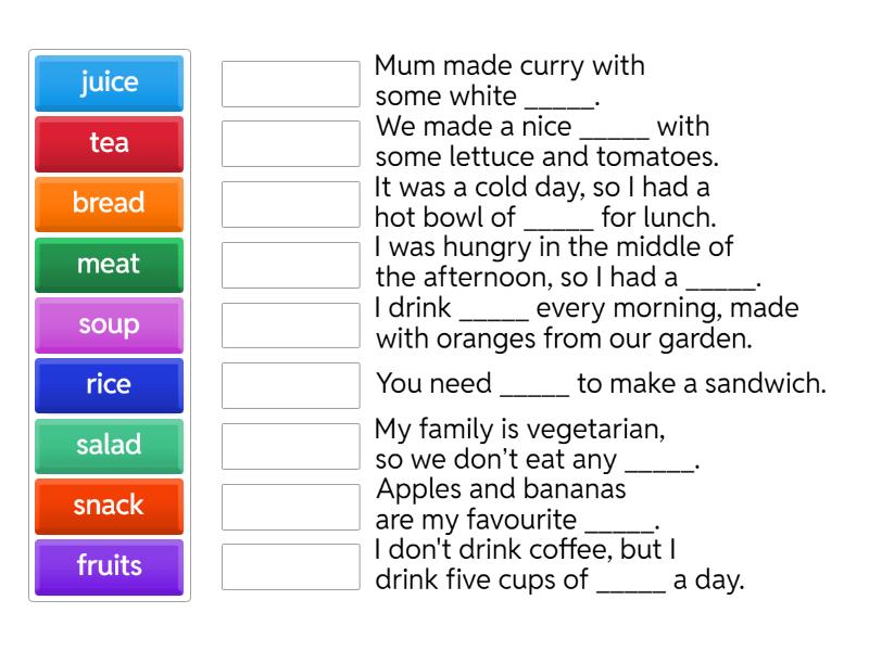 Food and meals - A1 English Vocabulary - Match up
