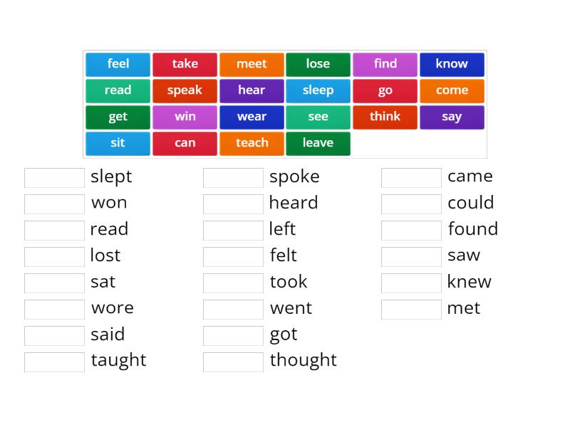 English File Elementary unit 7c irregular verbs - Match up