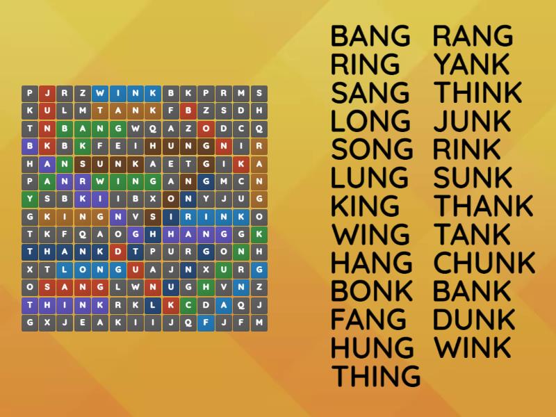 Fundations Level 1 Unit 7 /ng/ & /nk/ words - Wordsearch
