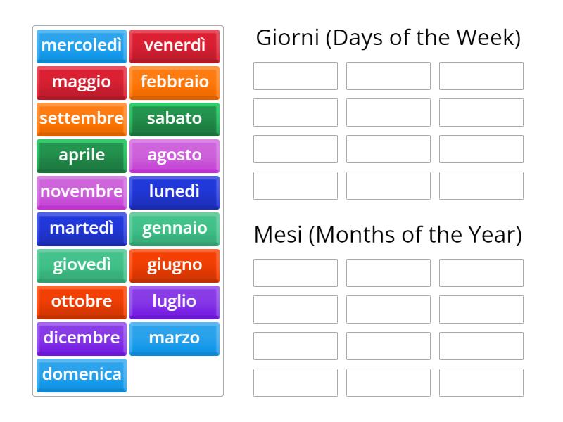Italian RPS Giorni e Mesi (Days and Months) - Group sort