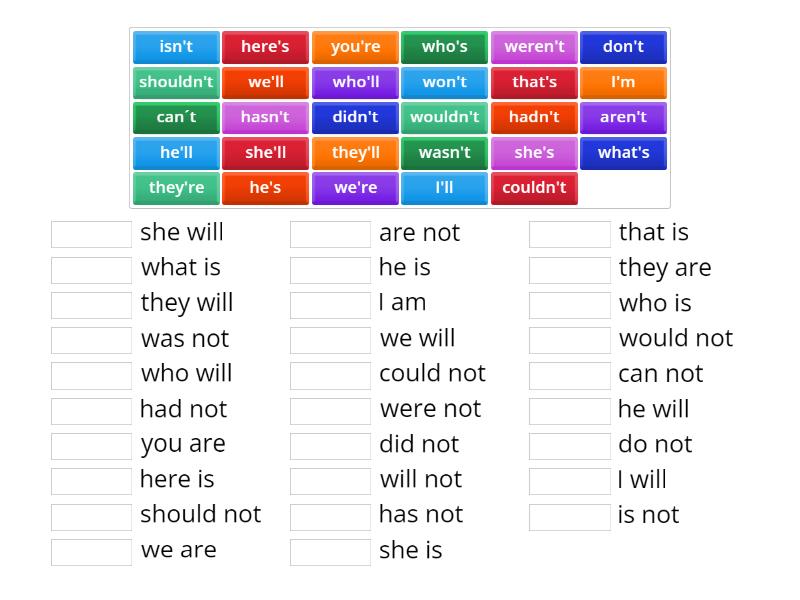 Contractions - Match up