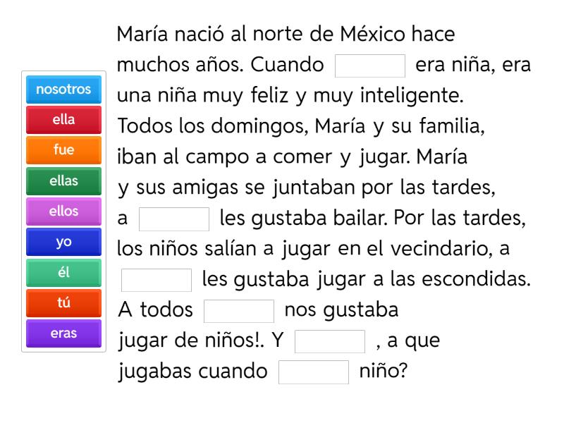 pronombres con el preterito imperfecto - Completar la frase