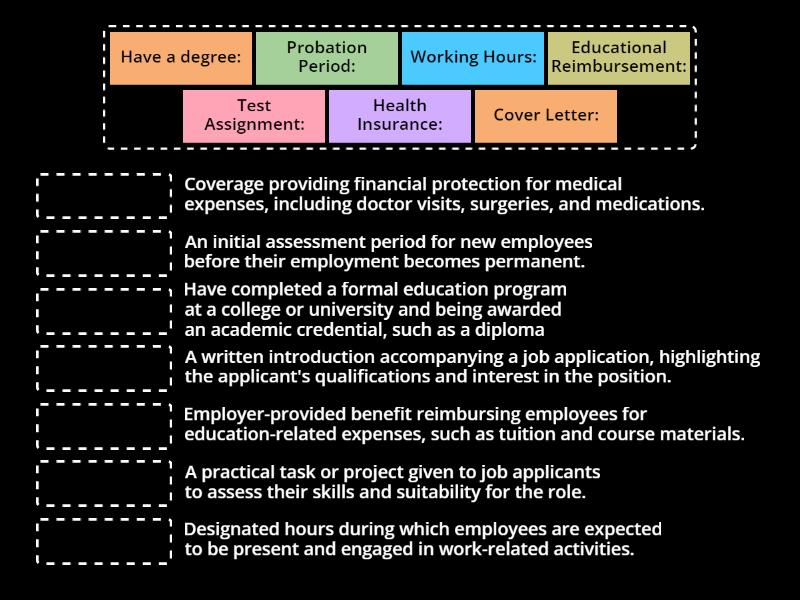 Vocabulary job benefits - Match up