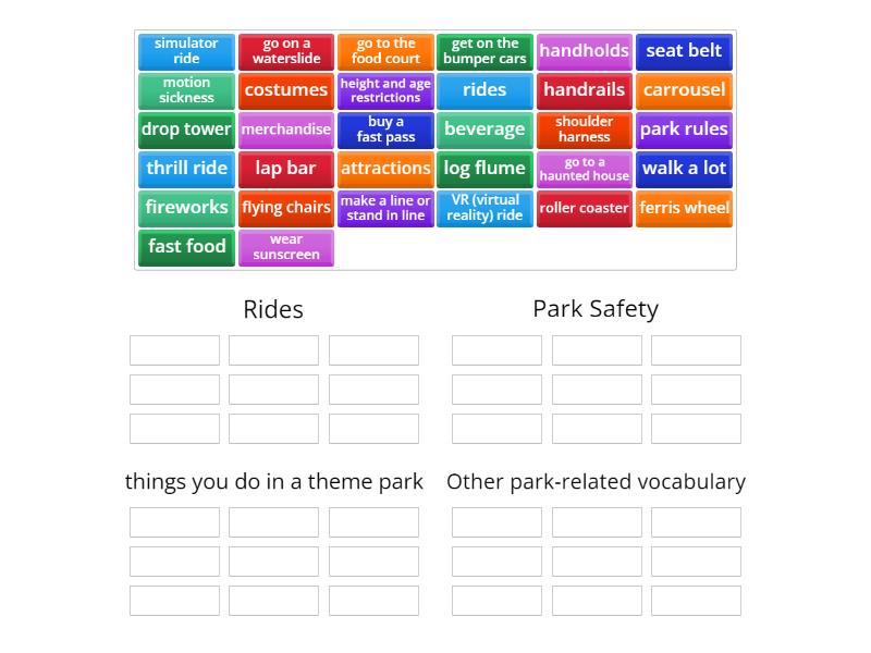 Amusement park vocabulary - Group sort