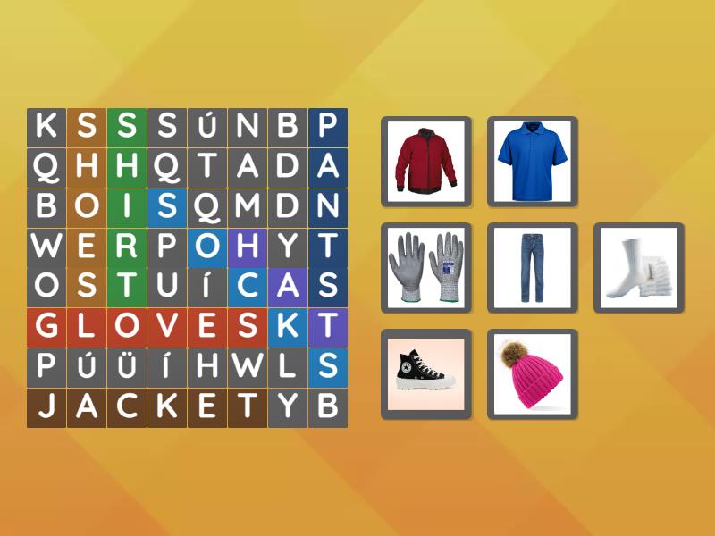 Sopa de letras prendas de ropa - Wordsearch