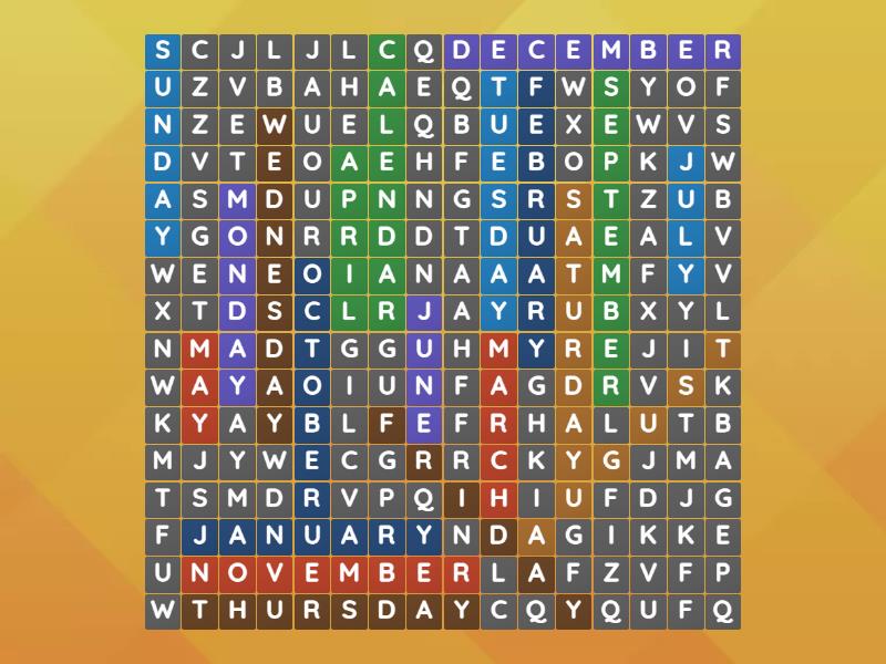 Months and Days - Wordsearch