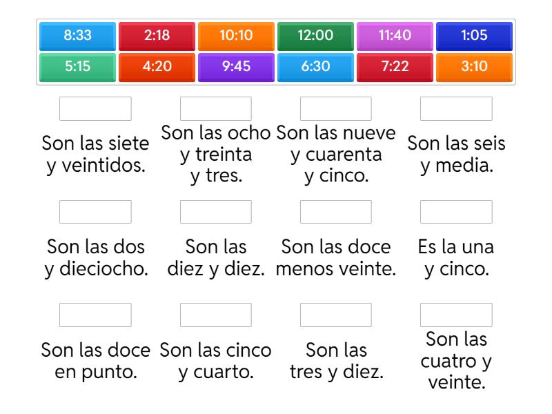 Telling time Spanish #1 - Match up