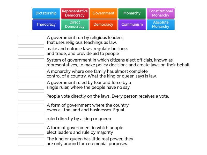 Types of Government - Match up