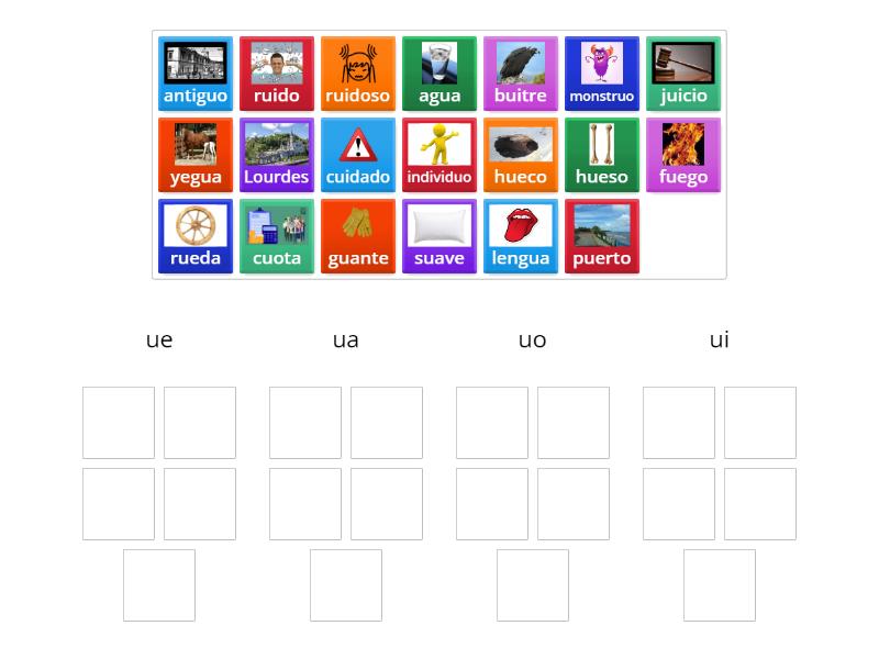 Diptongos con u: ua, ue, uo, ui - Group sort