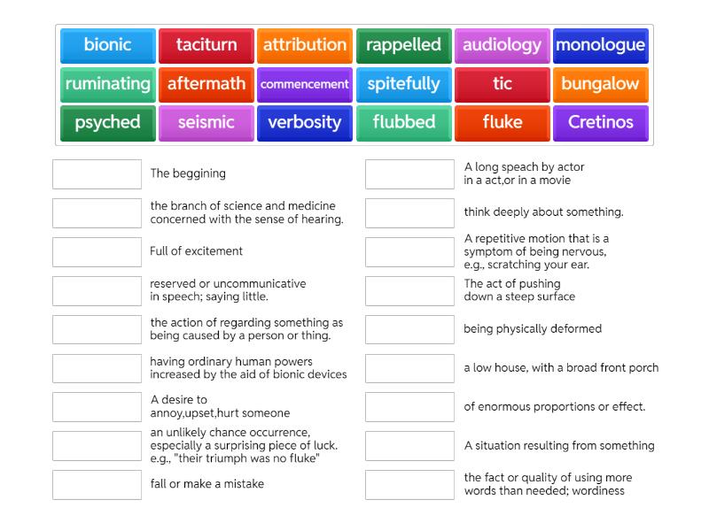 Wonder Vocabulary: Part 5, 6 + 7 - Match up