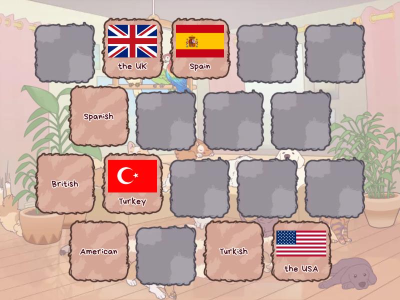 COUNTRIES AND NATIONALITIES memory game - Matching pairs