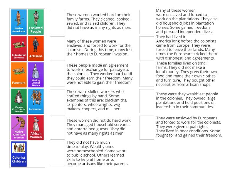 People of the American Colonies - Match up
