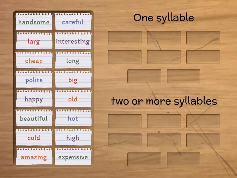 adjectives syllable - Group sort