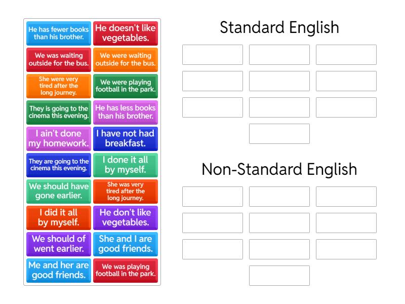 Standard Vs Non Standard English - Group sort