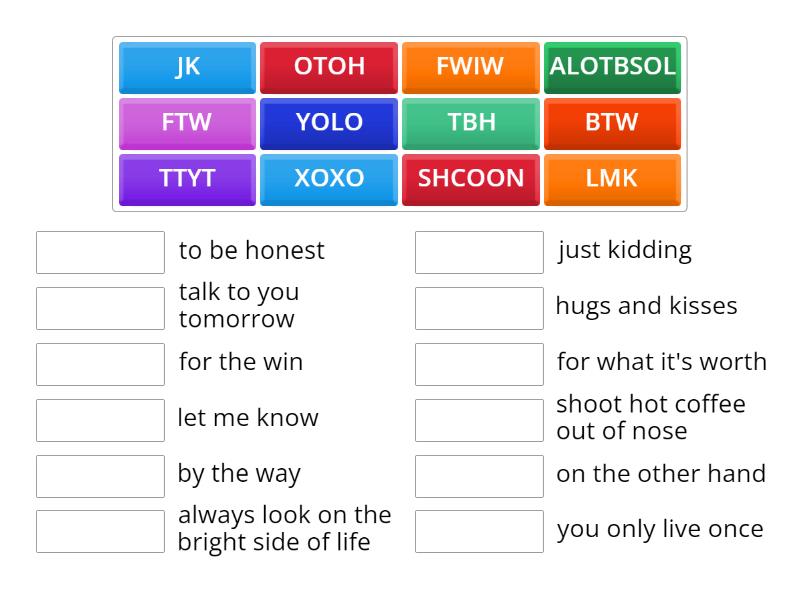 Texting Abbreviations - Match up