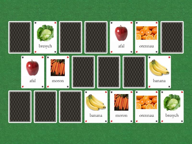 fruits and vegetables in welsh - Matching pairs