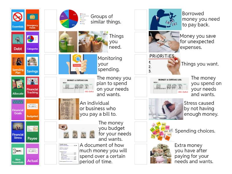 Budgeting Vocabulary - Match up