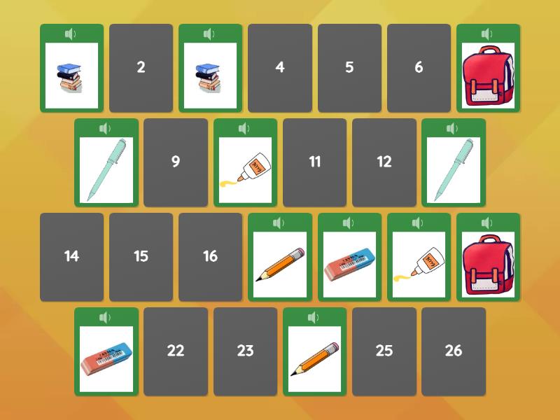 SCHOOL SUPPLIES memory game 2 - Matching pairs