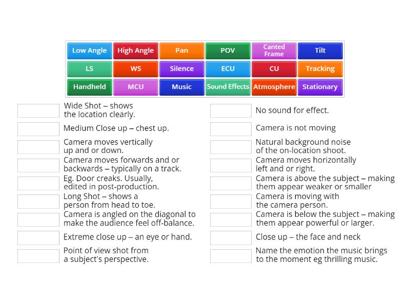 Camera Shot Size, Angle and Movement - Match up