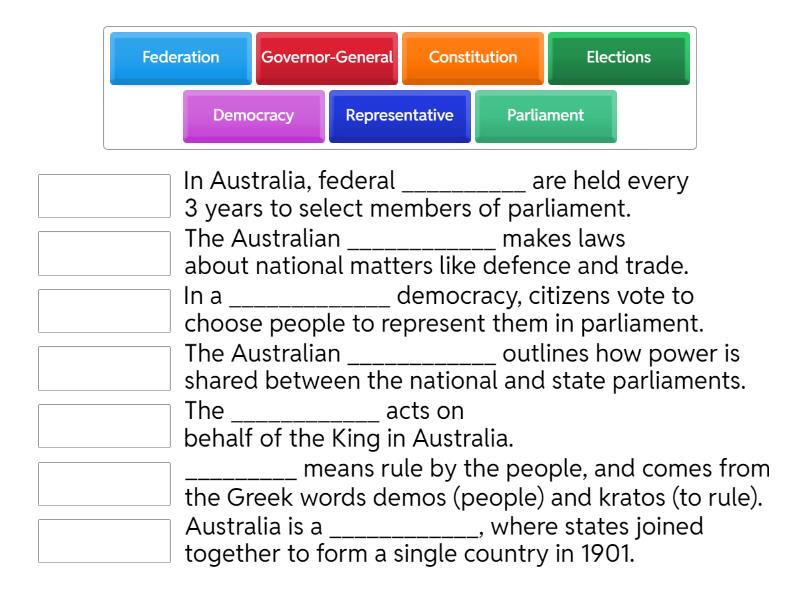 Word match - Australia's System of Government - Match up