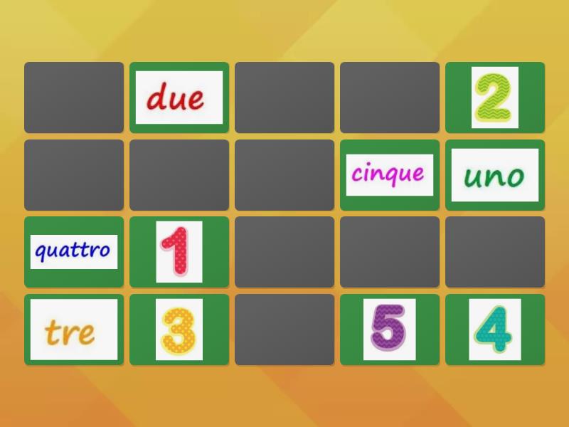 Italian numbers 1-10 - Matching pairs
