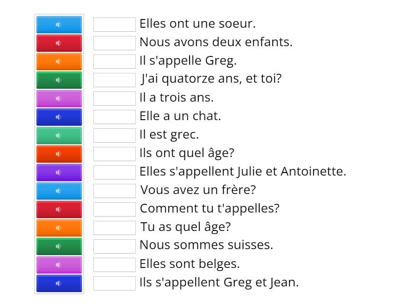Comprendre les verbes AVOIR, ETRE, S'APPELER - Match up