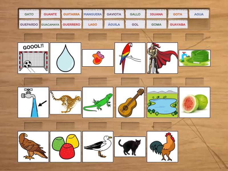 LETRA G- GA, GO, GU, GUE, GUI - Une las parejas